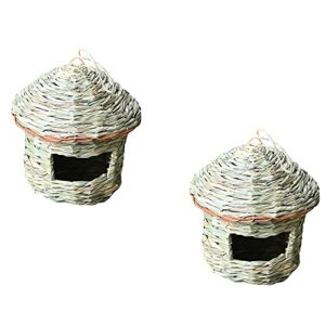 rehomy hanging bird houses nest, 2pcs reed grass hand woven bird nesting hanging cage grass bird hut shelter for parrot, cockatiel, parakeet, canary, finch bird, hummingbird, dove, budgie