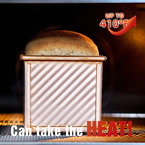 KITESSENSU Pullman Loaf Pan with Lid, 1 lb Dough Capacity Non-Stick Bakeware for Baking Bread, Carbon Steel Corrugated Bread Toast Box Mold with Cover for Baking Bread, Gold