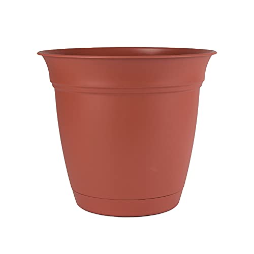 The HC Companies 8 Inch Eclipse Round Planter with Saucer - Indoor Outdoor Plant Pot for Flowers, Vegetables, and Herbs, Clay