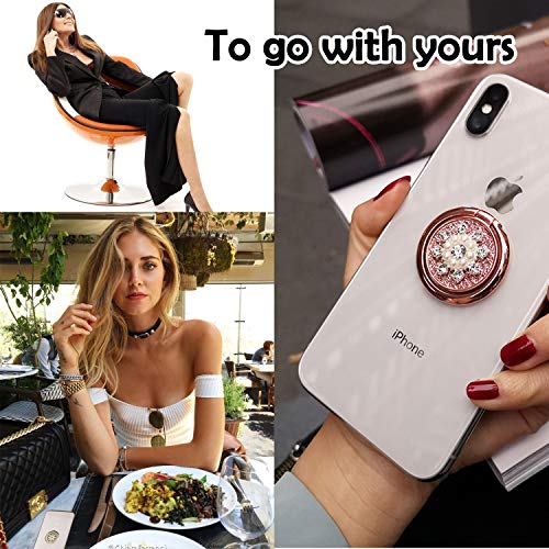 LGD 2 Pack Phone Finger Ring 360° Rotation Phone Grip : Snowflakes Pearl Diamond Style & Dermatoglyph Metal Ring Grip for Magnetic Car Mount Compatible with All Smartphone (Rose Goldfor)