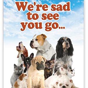 NobleWorks - Cute Group Retirement Card - Adorable Dog Office Humor, Work Retirement Greeting - Pet Coworkers J3636RTG-US