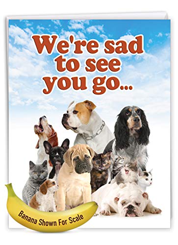 NobleWorks - Cute Group Retirement Card - Adorable Dog Office Humor, Work Retirement Greeting - Pet Coworkers J3636RTG-US