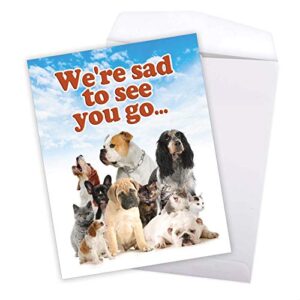 NobleWorks - Cute Group Retirement Card - Adorable Dog Office Humor, Work Retirement Greeting - Pet Coworkers J3636RTG-US