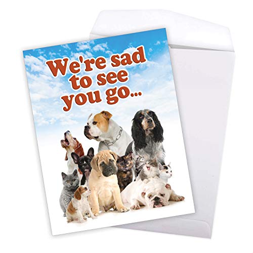 NobleWorks - Cute Group Retirement Card - Adorable Dog Office Humor, Work Retirement Greeting - Pet Coworkers J3636RTG-US