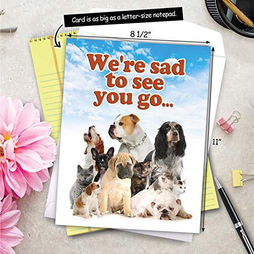 NobleWorks - Cute Group Retirement Card - Adorable Dog Office Humor, Work Retirement Greeting - Pet Coworkers J3636RTG-US