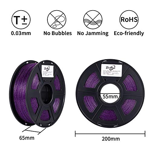 Zi-Rui 3D Printer PETG Filament, Sparkly Glitter Purple, Shining Glow in The Dark Green, 1.75mm, 2.2LBS(1KG)/Spool