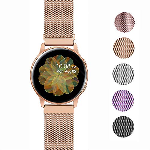 JOHIPI Compatible with Samsung Galaxy Watch 4 40mm 44mm/Watch 4 Classic 46mm 42mm/Watch 5 40mm 44mm Pro 45mm/Active 2/Watch 42mm/Watch 3 41mm/Active 40mm Bands, 20mm Stainless Steel Mesh Loop Strap (Rose Gold)