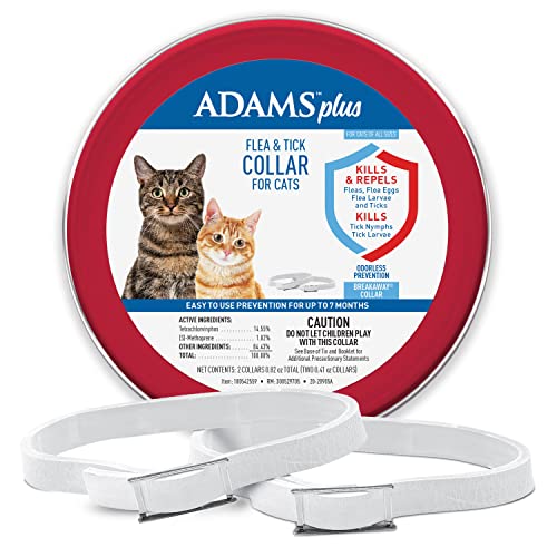 Adams Plus Flea & Tick Collar for Cats | Breakaway Collar | 2 Pack | 7 Months Protection | Kills & Repels Fleas, Flea Eggs, Flea Larvae and Kills Ticks, Nymphs, and Tick Larvae