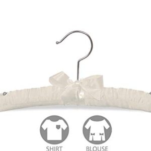 Kids Ivory Satin Padded Top Hanger in 12" Length X 1" Thick with Chrome Hardware, Box of 12