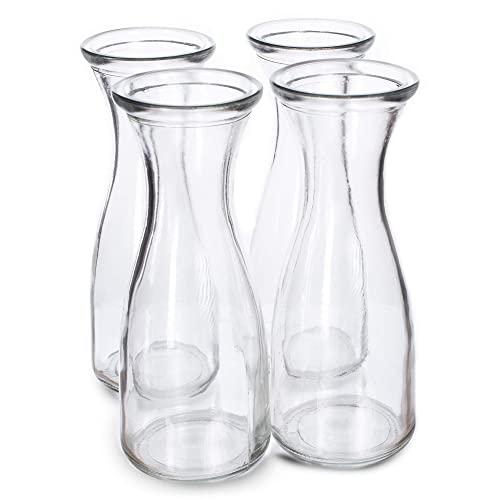 16.9 oz. (500 ml) Glass Carafe Beverage Bottles, 4-pack - Water Pitchers, Wine Decanters, Mixed Drinks, Mimosas, Centerpieces, Arts & Crafts - Restaurant, Catering, Party, & Home Kitchen Supplies