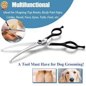 Downward Curved Dog Grooming Scissors Dog Scissors Shears for Grooming Face and Paws Safety Round Tips Dog Grooming Shears Trimming Cutting Scissors for Dog Cat Pet Grooming 6.5 Inch Univinlions