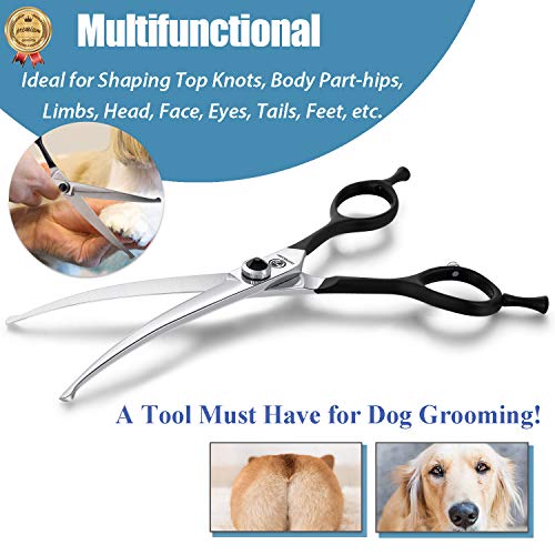 Downward Curved Dog Grooming Scissors Dog Scissors Shears for Grooming Face and Paws Safety Round Tips Dog Grooming Shears Trimming Cutting Scissors for Dog Cat Pet Grooming 6.5 Inch Univinlions