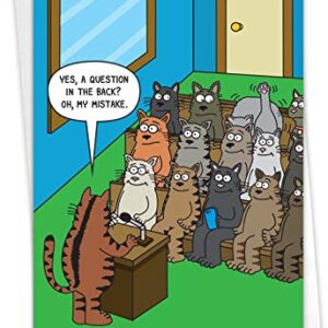 NobleWorks - 1 Funny Animal Card for Birthdays - Pet Cat and Dog Humor, Birthday Notecard with Envelope - Cat Question C3674BDG