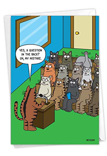 NobleWorks - 1 Funny Animal Card for Birthdays - Pet Cat and Dog Humor, Birthday Notecard with Envelope - Cat Question C3674BDG