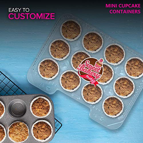 Stock Your Home Mini Disposable Plastic Cupcake Containers (20 Pack) 12 - Count Tray Compartment, Small or Mini Cupcakes Box/Holder/Carrier with Clear Connected Dome Lid, BPA Free