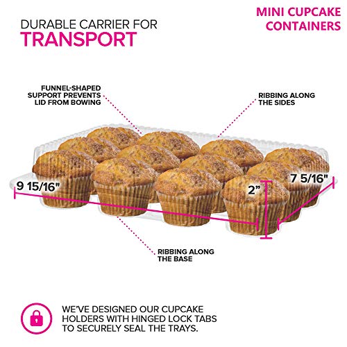 Stock Your Home Mini Disposable Plastic Cupcake Containers (20 Pack) 12 - Count Tray Compartment, Small or Mini Cupcakes Box/Holder/Carrier with Clear Connected Dome Lid, BPA Free