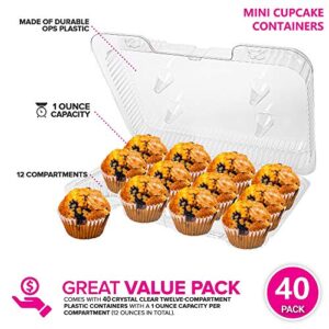 Stock Your Home Mini Disposable Plastic Cupcake Containers (20 Pack) 12 - Count Tray Compartment, Small or Mini Cupcakes Box/Holder/Carrier with Clear Connected Dome Lid, BPA Free