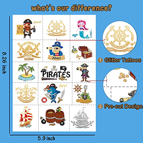 Partywind 30 Styles Pirate Temporary Tattoos for Kids, Pirate Party Favors Birthday Decorations Supplies for Boys and Girls, Pirate Fake Tattoos Stickers Games Accessories (2 sheets)