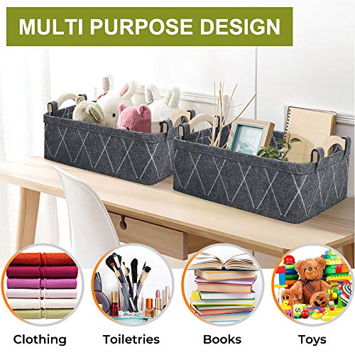 Small Storage Baskets Foldable Rectangle Containers Empty Gift Basket for DVD CD Record Cord Books Video Electronics Items Remote TV Cabinet Organizer with Wooden Handles