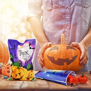 100 Pieces Halloween Plastic Bags Candy Bags Trick or Treat Bags Jack O Lantern Pumpkin Treat Bags Goody Bags Favor Bags in 5 Designs for Halloween Party Favor