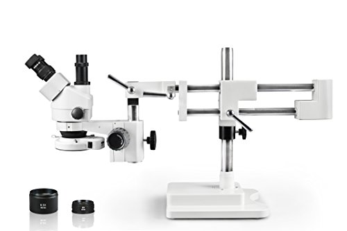 Parco Scientific PA-5FLZ-IFR07 Trinocular Lockable Zoom Stereo Microscope | 10x WF Eyepiece, 0.7X—4.5X Zoom, 3.5X—90x Magnification, 0.5X & 2X Aux Lens | Double Arm Boom Stand | 144-LED Ring Light