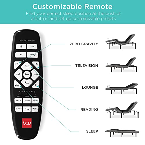 Best Choice Products Ergonomic Queen Size Adjustable Bed, Zero Gravity Base for Stress Management w/Head and Foot Incline, Wireless Remote Control, Massage, Under-Bed Nightlight, and USB Ports