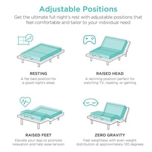 Best Choice Products Ergonomic Queen Size Adjustable Bed, Zero Gravity Base for Stress Management w/Head and Foot Incline, Wireless Remote Control, Massage, Under-Bed Nightlight, and USB Ports