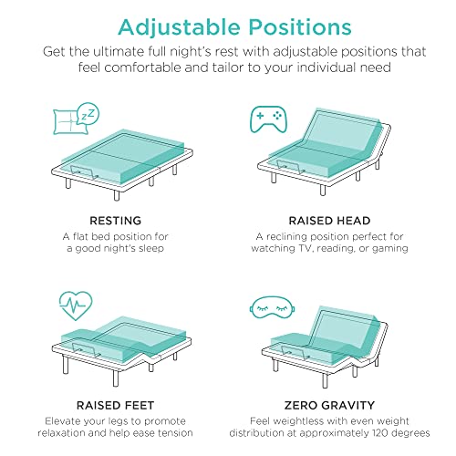 Best Choice Products Ergonomic Queen Size Adjustable Bed, Zero Gravity Base for Stress Management w/Head and Foot Incline, Wireless Remote Control, Massage, Under-Bed Nightlight, and USB Ports