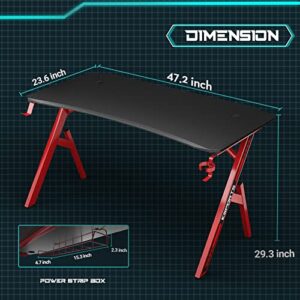 Foxemart Gaming Desk 47 inch PC Computer Desk, Home Office Desk Workstation, Professional Gaming Desk Table with Cup Holder & Headphone Hook