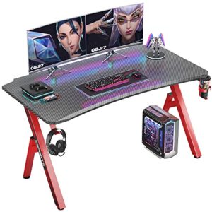 foxemart gaming desk 47 inch pc computer desk, home office desk workstation, professional gaming desk table with cup holder & headphone hook