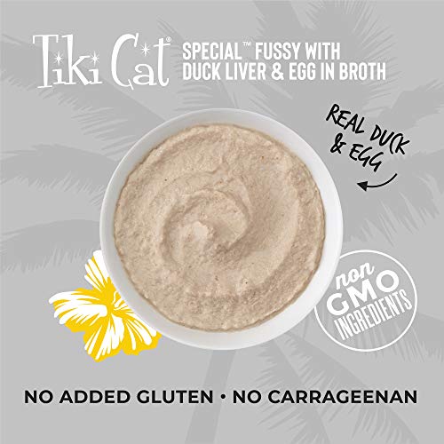 Tiki Cat Special Fussy Mousse, Duck Liver & Egg, Specially Formulated to Support Healthy Digestion, Function Wet Cat for Adult Cats, 2.4 oz. Pouch (Pack of 12)