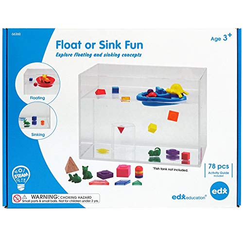 edxeducation Float or Sink Fun - 78-Piece Set - 10 Types of Manipulatives - Early Science Educational Toys - Observe Weight, Volume, Density and More.