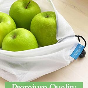 purifyou Set of 10 Reusable Produce Bags | Multipurpose Large (12x14), Farmers Market Bags, Washable Shopping Bags, Gift Bags, Storage for Fruits, Vegetables, Toys, Groceries, Kitchen & Home Organizer