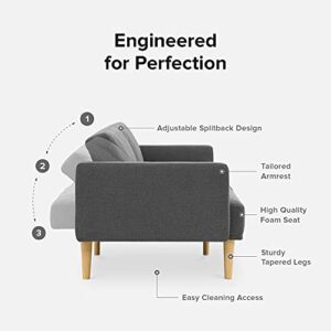 mopio Chloe Futon Sofa Bed, Convertible Sleeper Sofa with Tapered Wood Legs, 77.5" W, Small Splitback Sofa for Living Room Dark Gray Fabric, Twin