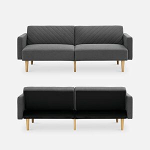 mopio Chloe Futon Sofa Bed, Convertible Sleeper Sofa with Tapered Wood Legs, 77.5" W, Small Splitback Sofa for Living Room Dark Gray Fabric, Twin