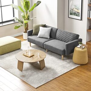 mopio Chloe Futon Sofa Bed, Convertible Sleeper Sofa with Tapered Wood Legs, 77.5" W, Small Splitback Sofa for Living Room Dark Gray Fabric, Twin