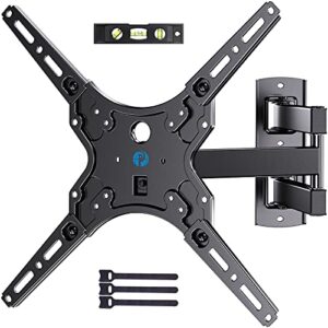 full motion tv wall mount brackets for most 26-55 inch led lcd flat curved screen monitors tvs, single articulating arm tv mount swivel tilt extension, max vesa 400x400mm up to 88lbs by pipishell