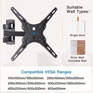 Full Motion TV Wall Mount Brackets for Most 26-55 Inch LED LCD Flat Curved Screen Monitors TVs, Single Articulating Arm TV Mount Swivel Tilt Extension, Max VESA 400X400mm Up to 88lbs by Pipishell