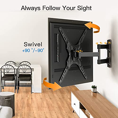 Full Motion TV Wall Mount Brackets for Most 26-55 Inch LED LCD Flat Curved Screen Monitors TVs, Single Articulating Arm TV Mount Swivel Tilt Extension, Max VESA 400X400mm Up to 88lbs by Pipishell