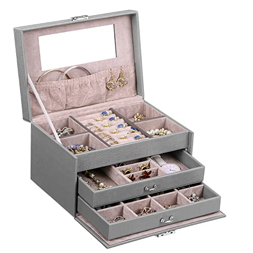 ANWBROAD Jewelry Box for Women and Teen Girls with Lock and Mirror Jewelry Storage Organizer Portable Travel Jewelry Boxes for Necklaces Rings Earrings UJJB002H