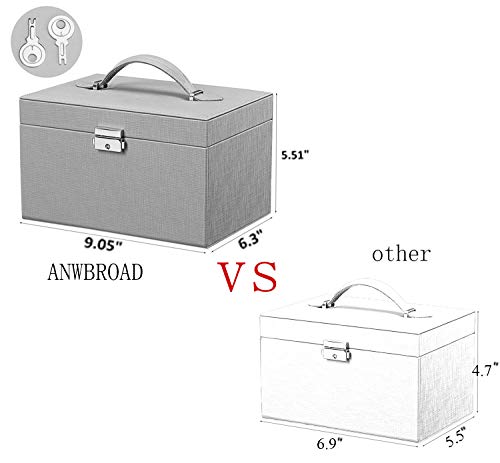 ANWBROAD Jewelry Box for Women and Teen Girls with Lock and Mirror Jewelry Storage Organizer Portable Travel Jewelry Boxes for Necklaces Rings Earrings UJJB002H