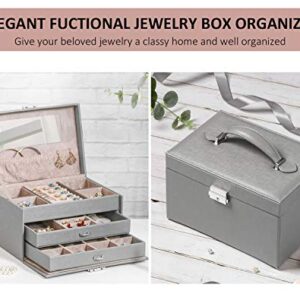 ANWBROAD Jewelry Box for Women and Teen Girls with Lock and Mirror Jewelry Storage Organizer Portable Travel Jewelry Boxes for Necklaces Rings Earrings UJJB002H