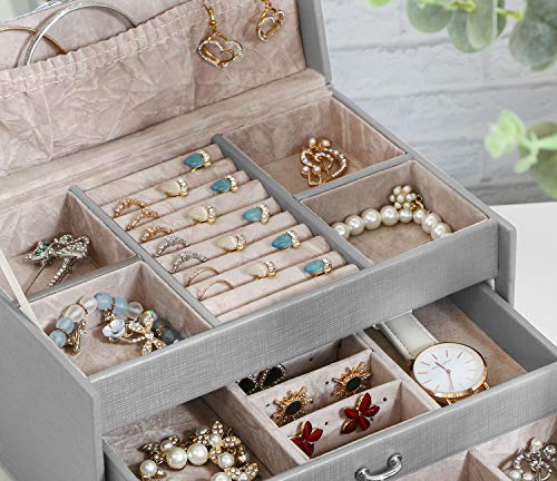 ANWBROAD Jewelry Box for Women and Teen Girls with Lock and Mirror Jewelry Storage Organizer Portable Travel Jewelry Boxes for Necklaces Rings Earrings UJJB002H