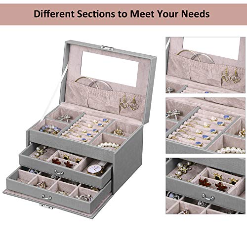 ANWBROAD Jewelry Box for Women and Teen Girls with Lock and Mirror Jewelry Storage Organizer Portable Travel Jewelry Boxes for Necklaces Rings Earrings UJJB002H