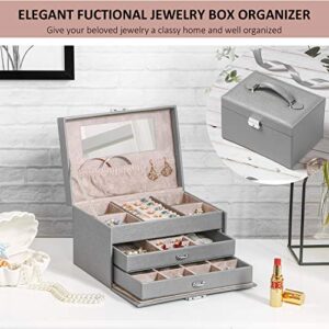 ANWBROAD Jewelry Box for Women and Teen Girls with Lock and Mirror Jewelry Storage Organizer Portable Travel Jewelry Boxes for Necklaces Rings Earrings UJJB002H