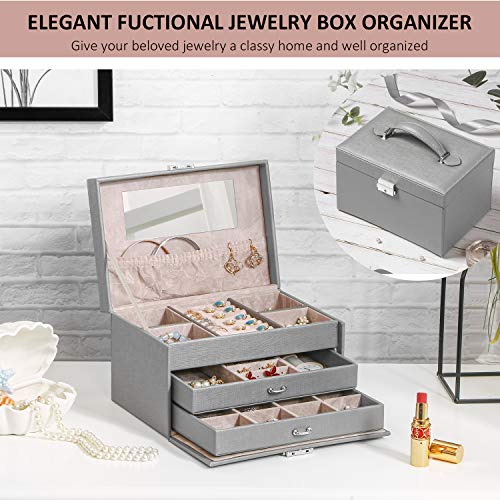 ANWBROAD Jewelry Box for Women and Teen Girls with Lock and Mirror Jewelry Storage Organizer Portable Travel Jewelry Boxes for Necklaces Rings Earrings UJJB002H