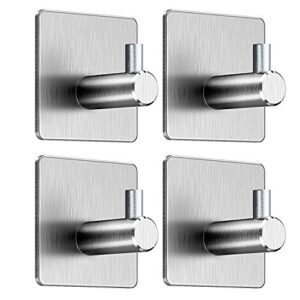 yosemy [4 pack nail-free bathroom towel hook, heavy duty wall hooks adhesive hooks waterproof stainless steel hooks for hanging coat hat towel robe hook- bathroom and bedroom