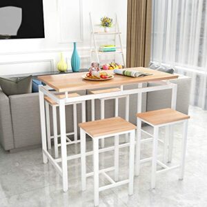 Recaceik 5 PCS Dining Table Set, Modern Kitchen Table and Chairs for 4, Wood Pub Bar Table Set Perfect for Breakfast Nook, Small Space Living Room