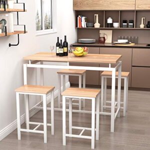 recaceik 5 pcs dining table set, modern kitchen table and chairs for 4, wood pub bar table set perfect for breakfast nook, small space living room