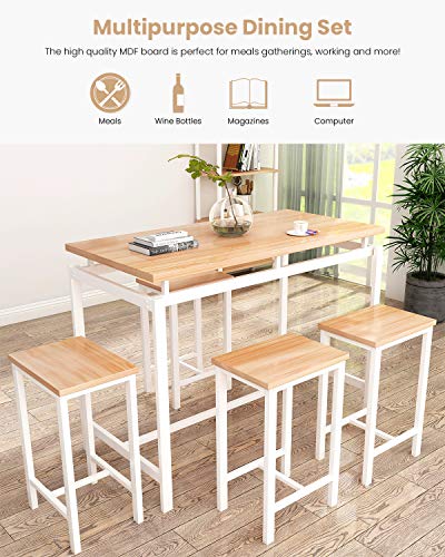 Recaceik 5 PCS Dining Table Set, Modern Kitchen Table and Chairs for 4, Wood Pub Bar Table Set Perfect for Breakfast Nook, Small Space Living Room